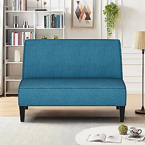 Changjie Furniture Small Loveseat Sofa, Upholstered Small Sofa Couch Mini Love seat Sofas for Bedroom Living Room (Blue)