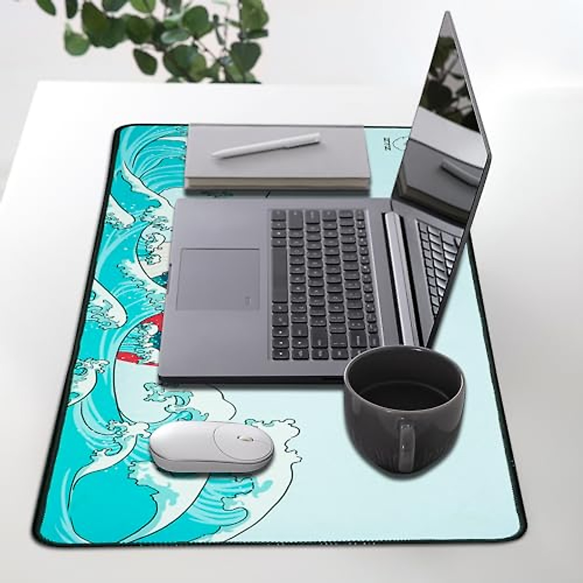 Womier Large Mouse Pad, Coral Sea Gaming Mouse Pad, Waterproof Big Desk Pads 27.6 x 11.8 Inches, Non-Slip Rubber Table Mat for Office Laptop PC Gamer, Kanagawa Surfing MousePads