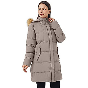 WenVen Women's Winter Thicken Jacket with Removable Faux Fur Trim Hood (Khaki,M)