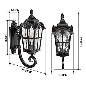 PARTPHONER Dusk to Dawn Outdoor Light Fixtures Black Roman, Waterproof Outside Porch Light Wall Sconce Lighting, Exterior Wall Lantern with Water Glass for Garage, Porch, Doorway