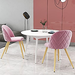 Fangflower Accent Living Room Chairs - Pink Velvet Dining Chairs Set of 2, Vanity Armless Chair for Makeup Room, Bedrooms, Kitchen, Upholstered Side Chairs with Wooden-Like Legs