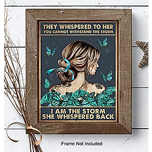They Whispered to Her You Cannot Withstand The Storm - Inspirational Quote Wall Art - She Whispered Back I Am The Storm - Motivational Positive Encouragement Gifts for Women - Boho Print Decoration