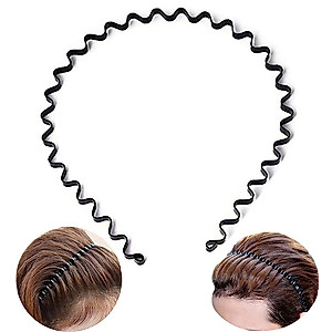 bodbop XINGZHE Metal Hair Band for Men Headband Women Hair Bands for Guys Fashion Headbands for Washing Face Makeup Sports Head Hair Hoop Black Elastic Non Slip Wavy Men’s Hairband (Black)