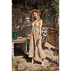 2023 Women's Halter Neck Floral Sleeveless Summer Dresses for Beach Greygreen L