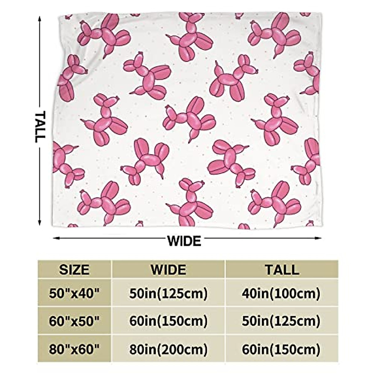 Cute Cartoon Pink Balloon Animal Dog Throw Blanket Soft Flannel Fleece Blankets for Bed Couch Sofa,All Season Cozy Blankets Throws King Queen Full Size for Kids Women Adults 60"X50"
