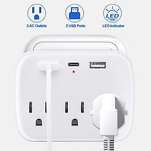 2 Pieces Cruise Essentials Cruise Power Strip Non Surge Protection with USB Ports Travel Adapter Approved for Cruise Ship (White)