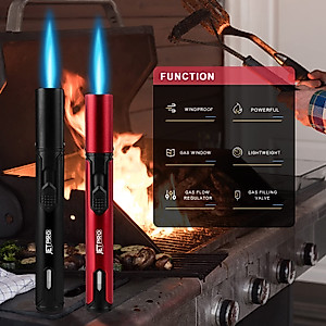 JETPRO Multipurpose Windproof Pen Lighter Butane Refillable Gas Torch Lighter Adjustable Jet Flame for Grill Candle Camping (Butane Gas Not Included) (Red)