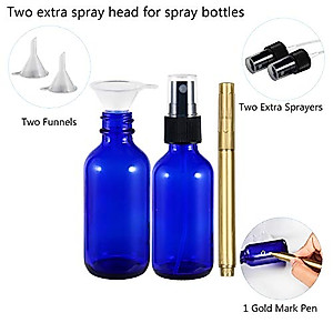 Ruckae Set of 24，1 oz Dropper Bottles with 2 Extra Fine Mist Sprayers, Funnel and Pen- 30ml Thick Cobalt Blue Glass Tincture Bottles with Eye Droppers - Leakproof Essential Oils Bottles