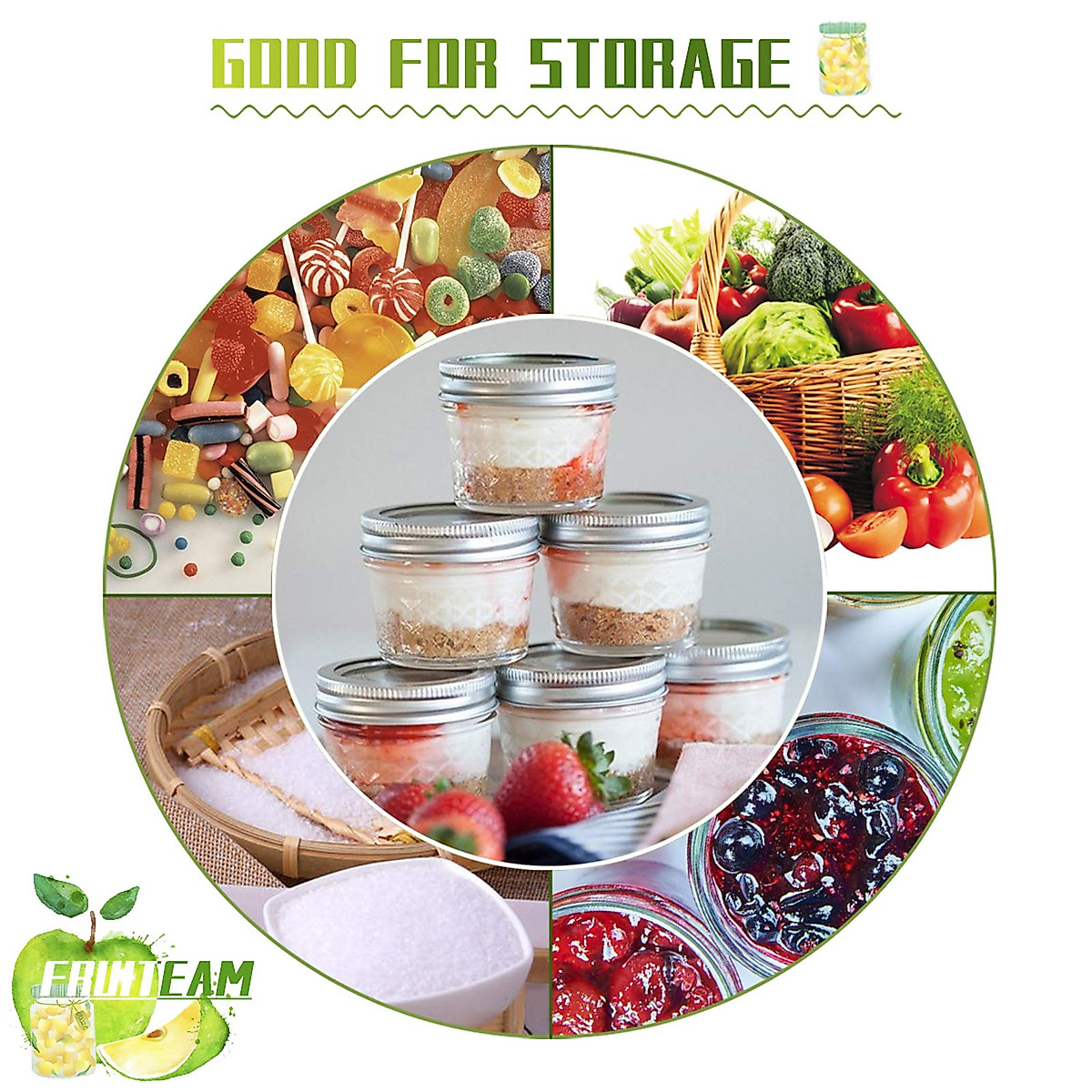 FRUITEAM 4 oz 12 PACK Mini Mason Jars with Lids and Bands, Quilted Crystal Jars Ideal for Food Storage, Jam, Body Butters, Jelly, Wedding Favors, Baby Foods