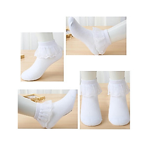 5 Pack of Girls White Lace Ruffle Socks Cotton Baby, M(3-6T)