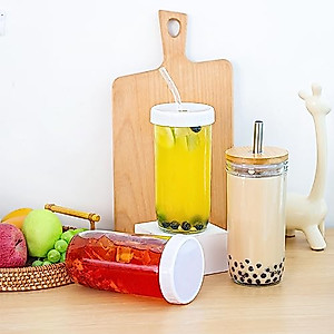 Moretoes 4pcs 24oz Glass Cups with Lids and Straws, Mason Jar Cups, Iced Coffee Tumblers for Jumbo Smoothie, Bubble Tea, Cold Brew, Soda