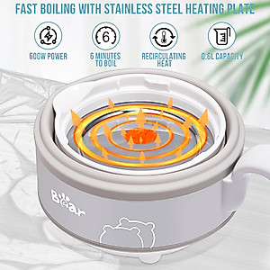 Bear Travel Electric Kettle, Foldable Portable Kettle, Food Grade Silicone Small Electric Tea Kettle Auto Shutoff & Boil Dry Protection, 600ml Collapsible Kettle Water Boiler