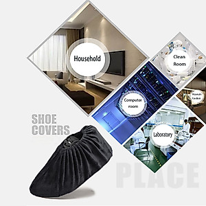 Yveytat Reusable Non Slip Shoe Covers, Premium Soft Washable Thickened Boot Shoe Covers for Household, Office, Laboratory，one size（Black）