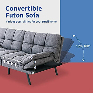 Opoiar Grey Fabric Futon Sofa Bed Couch,3" Memory Foam Loveseat Sofa Bed,71" L Modern Sleeper Sofa Bed with Covertible Armrests,Small Space Sofa Bed for Living Room,Home Office,Apartment