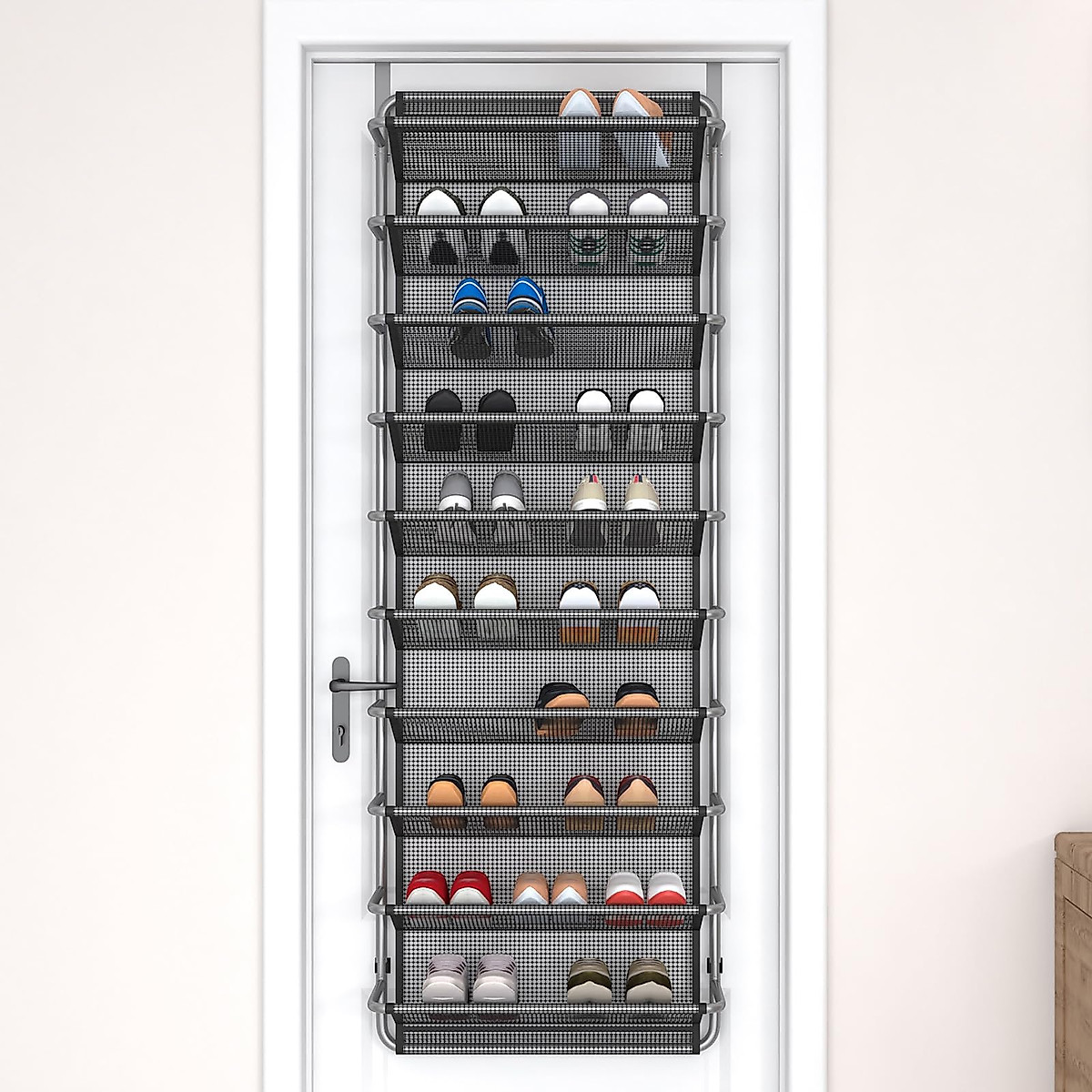 UDD Shoe Rack, 10 Tier Over The Door Shoe Organizer Shoe Shelf with Metal Hooks, Hanging Shoe Storage Rack for Closet (Gray, 10 Tier)