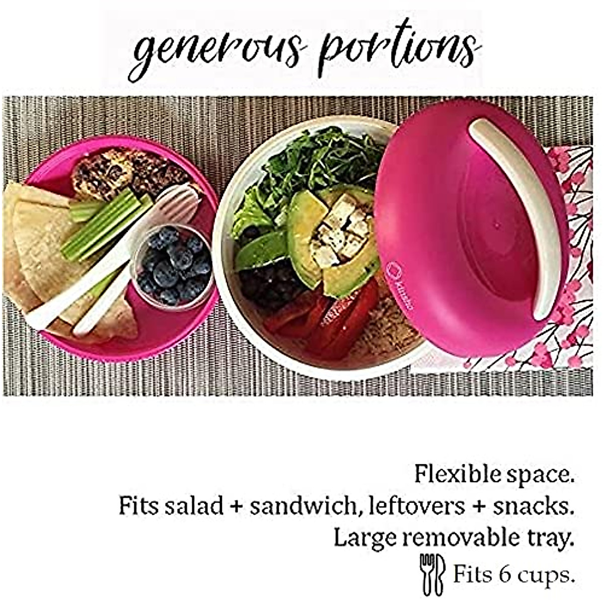 kinsho Bento Salad Container, Lunch Bowl for Salads | Bento Lunch-Box Containers with Lid for Adults | Meal Prep Kit for Lunches To Go | Leakproof Dressing Cup | BPA-Free Grey