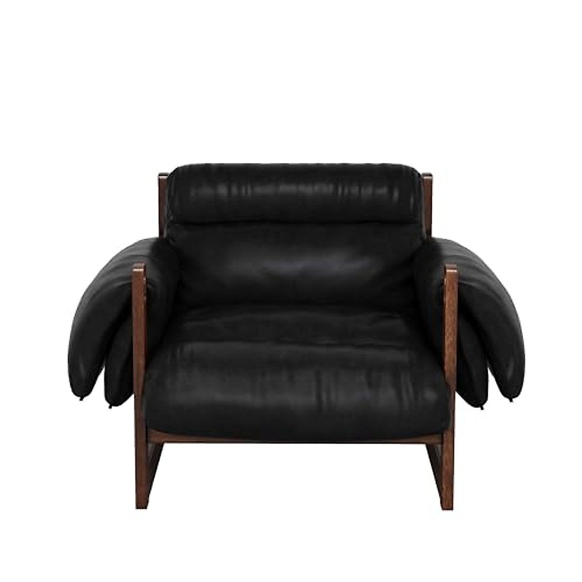 PQXM Oil Wax Leather Accent Chair, 33.5" W Solid Wood Upholstered Accent Chair for Living Room, Bedroom, Lounge, Balcony (Dark Olive)