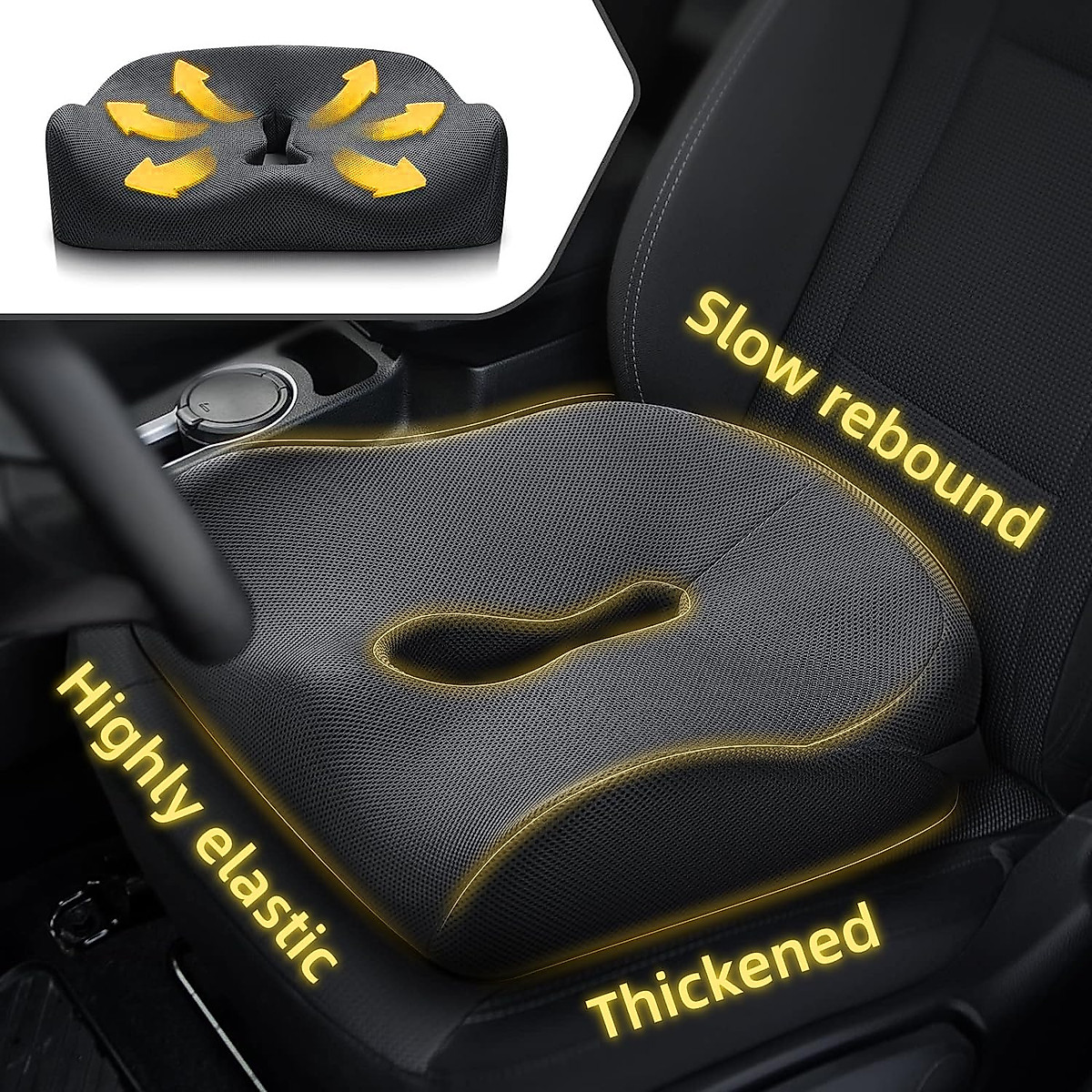 DiffCar Upgraded Seat Cushion for Coccyx Sciatica Tailbone Pain Relief, Car Seat Cushion for Car & Truck Driver, for Short People, for Office Chair,Wheelchair,Plane, Car Accessorie (non-medical)