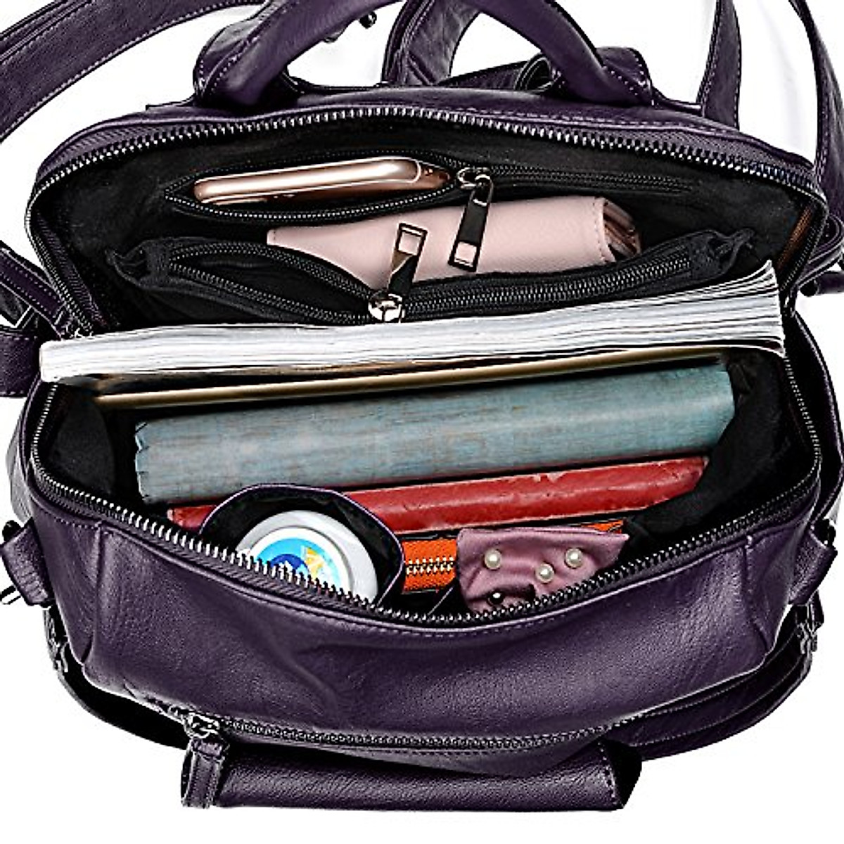 UTO Women Backpack Purse 3 ways PU Washed Leather Ladies Rucksack Shoulder Bag C Purple