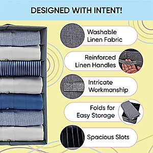 Unmundane 7-Grid Gray Linen Wardrobe Clothes Organizer (2-Pack) | Large, Reinforced, Washable, & Foldable | Store Jeans, Shirts, Sweaters, Underwear