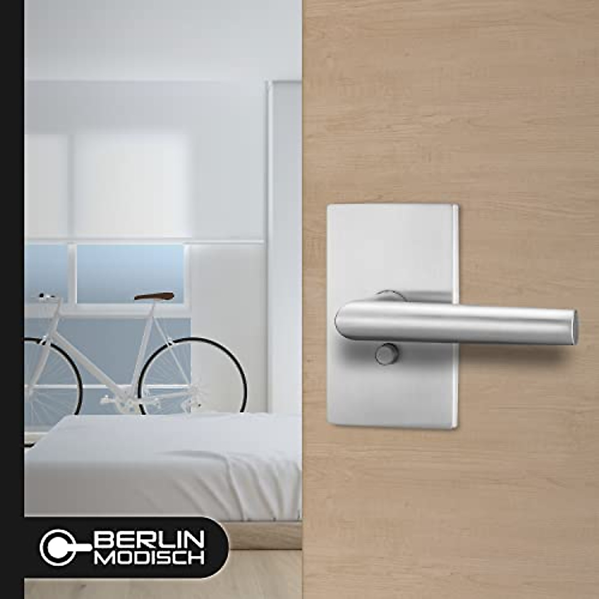 Berlin Modisch Passage Lever Door Handle and Single Cylinder Deadbolt Lock and Key Designer Series Lever Handle Set [Front Door or Office] Handleset Heavy Duty – Satin Nickel Finish