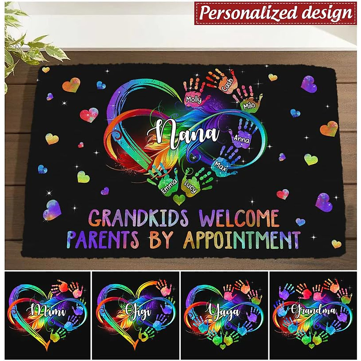 Grandma Gifts, Grandma Heart Funny Grandkids Welcome Parents by Appointment, Personalized Front Doormat, Gifts for Nana from Grandkids, Outdoor Indoor Welcome Mat, Gifts for Christmas