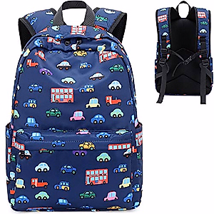 CAMTOP Preschool Backpack for Kids Boys Toddler Backpack Kindergarten School Bookbags (Y0057 Car-Navy Blue)