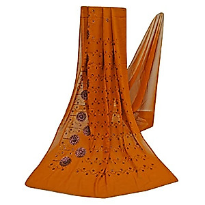 Peegli Indian Vintage Orange Georgette DIY Fabric Traditional Dress Material Sequins Textile