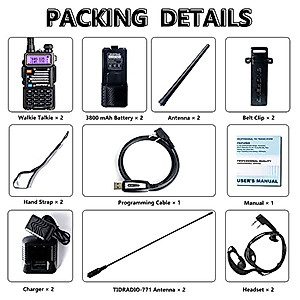 BaoFeng Radio High Power Ham Radio Handheld 144-148Mhz/420-450Mhz Upgraded BaoFeng UV-5R with Rechargeable 3800mAh Battery Walkie Talkie with TIDRADIO Programming Cable (2 Pack)