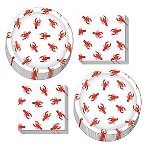 Crawfish Boil Party Supplies - Crawfish Dinner Plates and Napkins for Mardi Gras and Seafood Festivals (Serves 16)