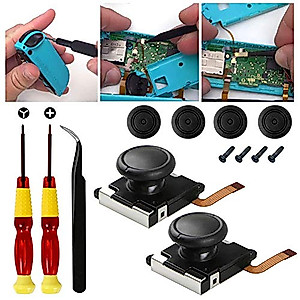 Joystick Kit,Joycon Drift Repair Kit,3D Replacement Joystick Analog Thumb Stick with Thumb Stick Caps,Y Screws,Joysticks,Y Tri-Wing Screwdriver,Cross Screwdriver,Tweezers(13pcs)
