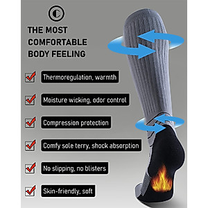 SITOISBE Men's Ski Socks Merino Wool (Pack of 2) for Skiing, Snowboarding, Snow Boots, Winter Warm, Toe Thermal, Shin Padded, Comfy Cushion, Knee High, Cold Weather Long Socks, X-Large, Grey