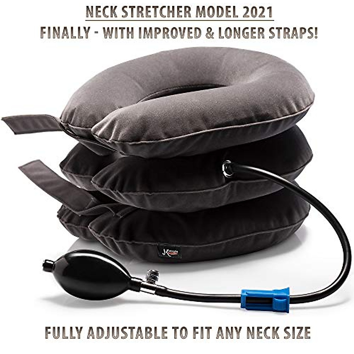 Pinched Nerve Neck Stretcher Cervical Traction Device for Home Pain Treatment | Inflatable Spinal Decompression Collar Unit Muscle Strain Injury Relief | Herniated Disc Problems Remedy Kit (Gray)