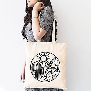 Cute Desert Cactus Canvas Tote Bag Desert Adventure Lover Reusable Shopping Bag for Women Funny Gift