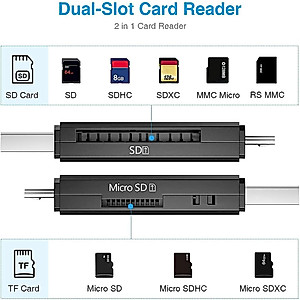 Vanja SD Card Reader, Micro SD to USB OTG Adapter Micro USB Portable Memory Card Reader for SD TF SDXC SDHC MMC RS-MMC Micro SD Micro SDXC Micro SDHC Card and UHS-I Cards
