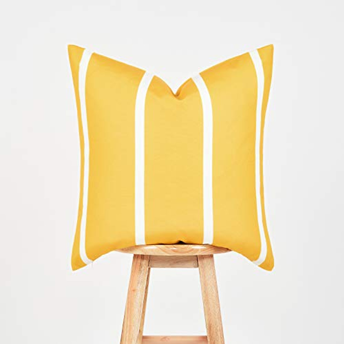 Hofdeco Patio Indoor Outdoor Pillow Cover ONLY for Backyard, Couch, Sofa, Yellow Wide Striped, 20" x20“, Set of 2