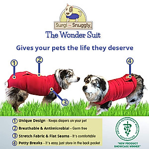 Surgi~Snuggly Healing Skin Treatment Dermatology Veterinary Onesie (Large, Solid Red)