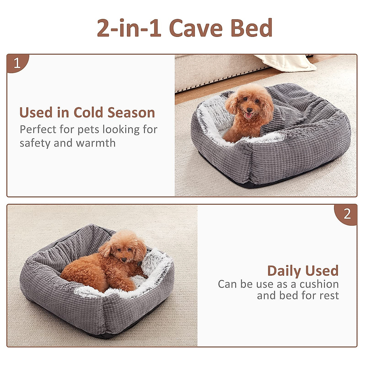 MIXJOY Dog Beds for Medium Large Small Dogs, Rectangle Cave Hooded Blanket Puppy Bed, Luxury Orthopedic Cat Beds for Indoor Cats, Warmth and Machine Washable (25 inches, Grey)