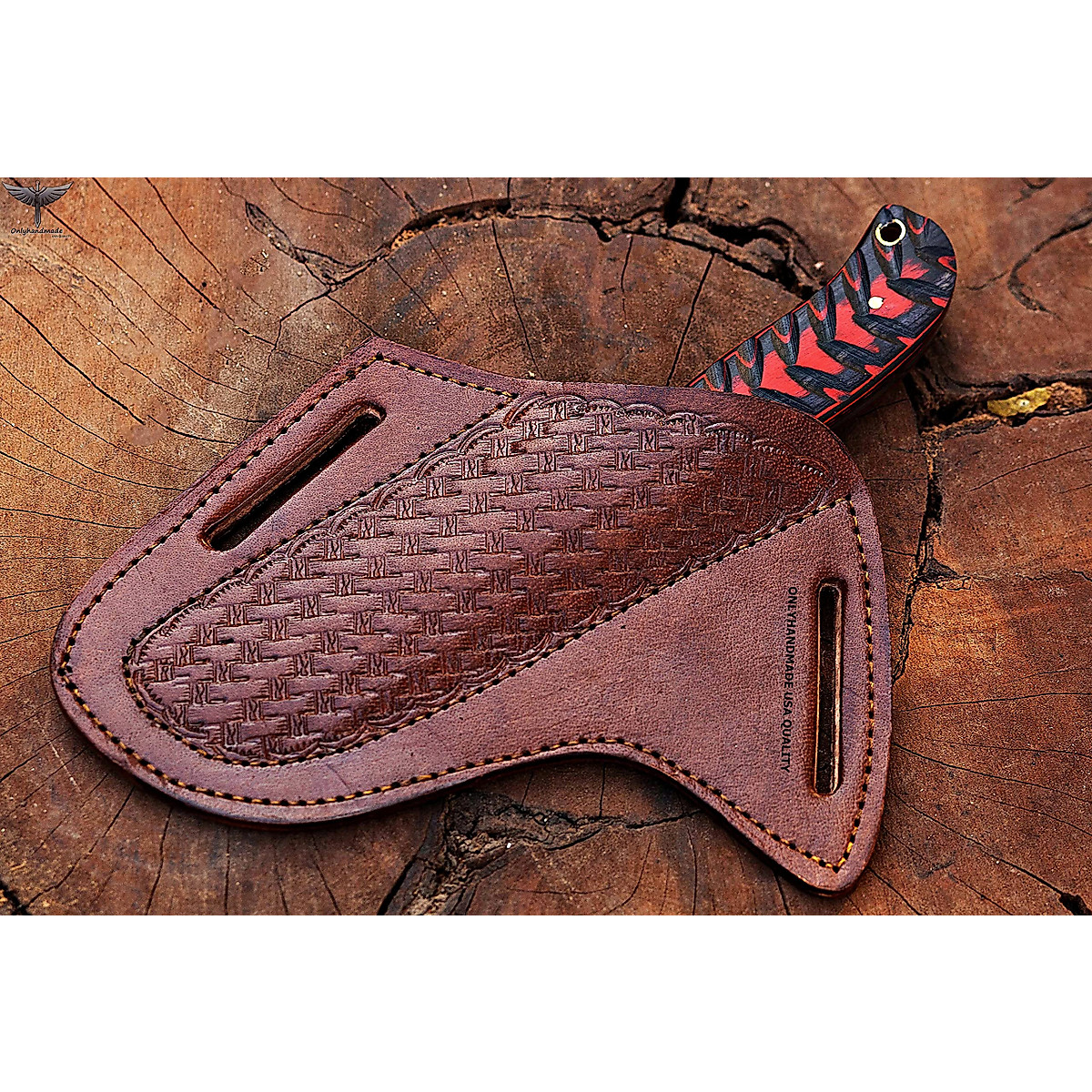 Leather Knife Sheath, Slanted Pancake Sheath, Tooled Leather Sheath, Belt Sheath, Beautiful Cow Boy Bull Cutter Knife Leather Cover 100% Real Leather - OHM-102 (OHM-102 Pancake)