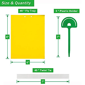 40 Sheets Sticky Fly Traps, Dual-Sided, for Flying Insect, Indoor and Outdoor, 8x6 Inch, Yellow