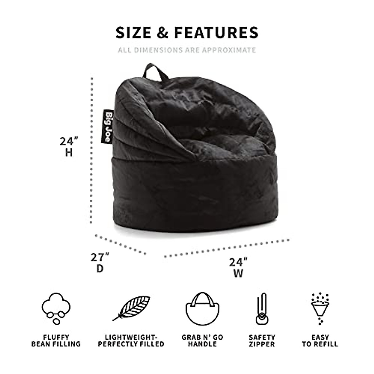 Big Joe Stack Chair, Black Plush Bean Bag & Milano Kid's Bean Bag Chair, Dolce Terazzo Lenox, 2ft Small