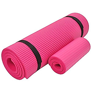 Signature Fitness All Purpose 1/2-Inch Extra Thick High Density Anti-Tear Exercise Yoga Mat and Knee Pad with Carrying Strap, Pink