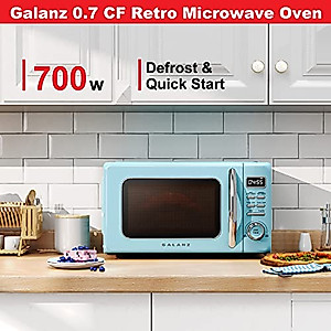 Galanz GLCMKZ07BER07 Retro Countertop Microwave Oven with Auto Cook & Reheat, Defrost, Quick Start Functions, Easy Clean with Glass Turntable, Pull Handle.7 cu ft, Blue