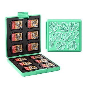 JINGDU JEMDO 12-Slot Switch Game Card Case Compatible with Switch Game & Micro SD Cards, Hard Shell, Soft Lining, The Cute Games Cartridge Holder Organizer Suitable for NS/Lite/OLED Game Card, Leaf