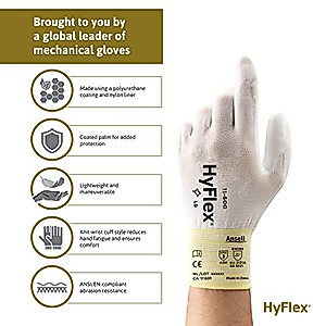 Ansell HyFlex 11-600 Nylon Polyurethane Glove, Gray Polyurethane Coating, Knit Wrist Cuff, Large, Size 9 (Pack of 12 Pairs)