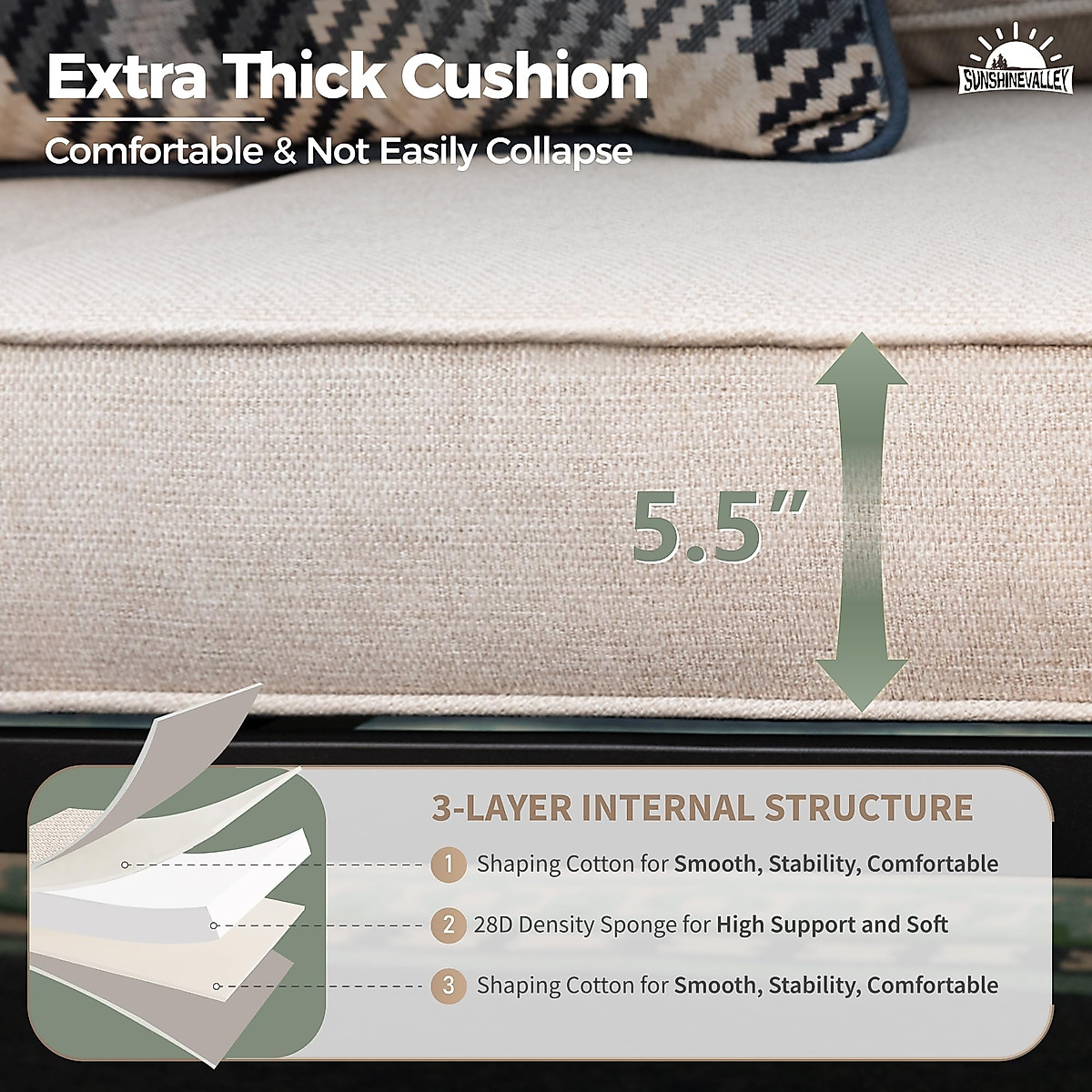 SUNSHINE VALLEY 4 Pieces Patio Furniture Set, High Back Rattan Outdoor Conversation Set with Thick Cushion and Coffee Table for Lawn Garden Backyard and Deck