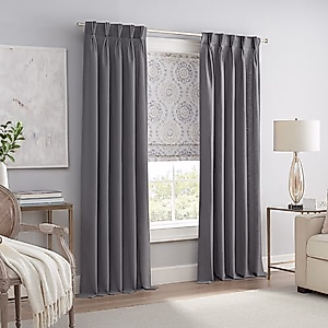 Waverly Adonis Medallion 100% Blackout Roman Shade, Cordless and Noise Reducing Window Shade for Privacy, Thermal Window Treatments for Energy Saving Benefits, 27 in Wide x 64 in Long, Natural