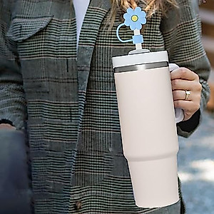 8Pcs Stanley Straw Cover Cap 10mm Cute Silicone Daisy Straw Topper Compatible with Stanley 30&40 Oz Tumbler with Handle Straw Tip Covers for Simple Modern Tumbler Accessories Reusable Straws Protector