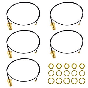 AEDIKO 5pcs IPX IPEX U.FL to RP-SMA Female Pigtail Antenna Bulkhead Mount WiFi Cable 35cm for WiFi Router Network Card Adapter