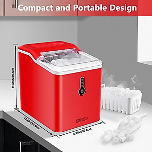 KUMIO Ice Makers Countertop, 26.5 Lbs/24H, 9 Bullet Ice Ready in 6-9 Mins with Ice Scoop and Basket, Compact Portable Ice Maker for Home Office Camping Party RV, Red